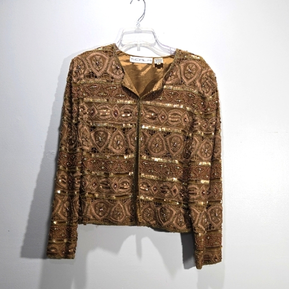Scala | Jackets & Coats | Scala Brown Beaded Sequin Embellished Pure ...